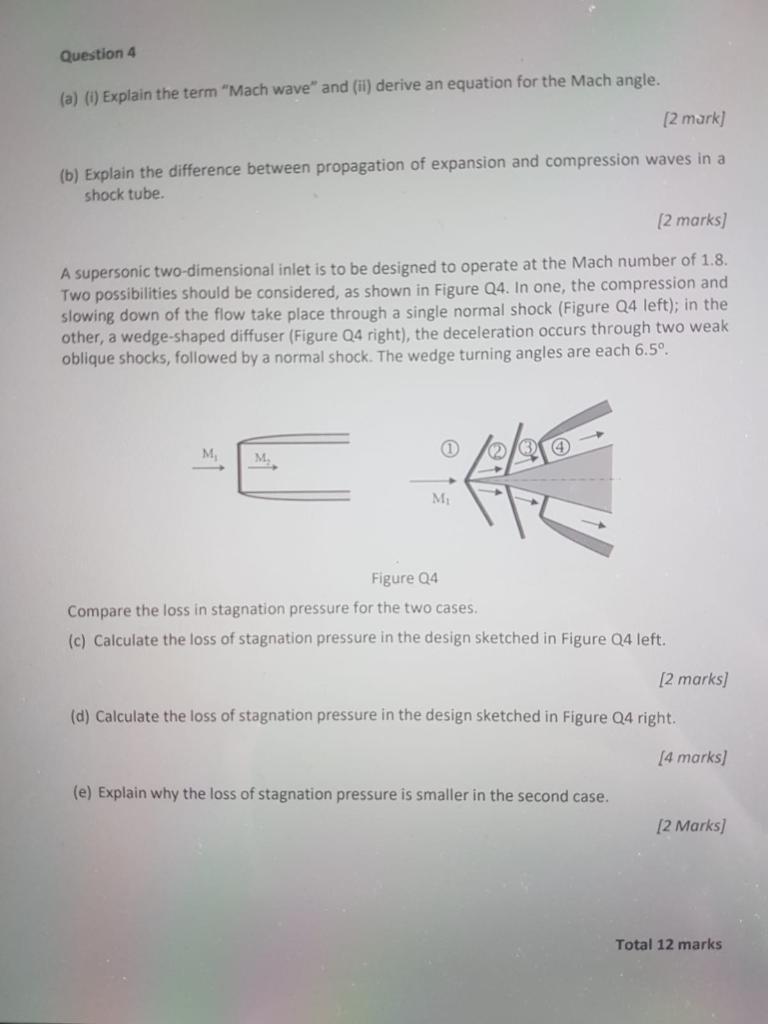 Solved Question 4 (a) (1) Explain the term "Mach wave" and | Chegg.com