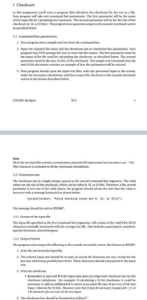 Solved 1 Checksum In this assignment you'll write a program | Chegg.com