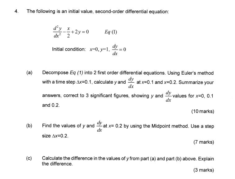 Solved 4. The following is an initial value, second-order | Chegg.com