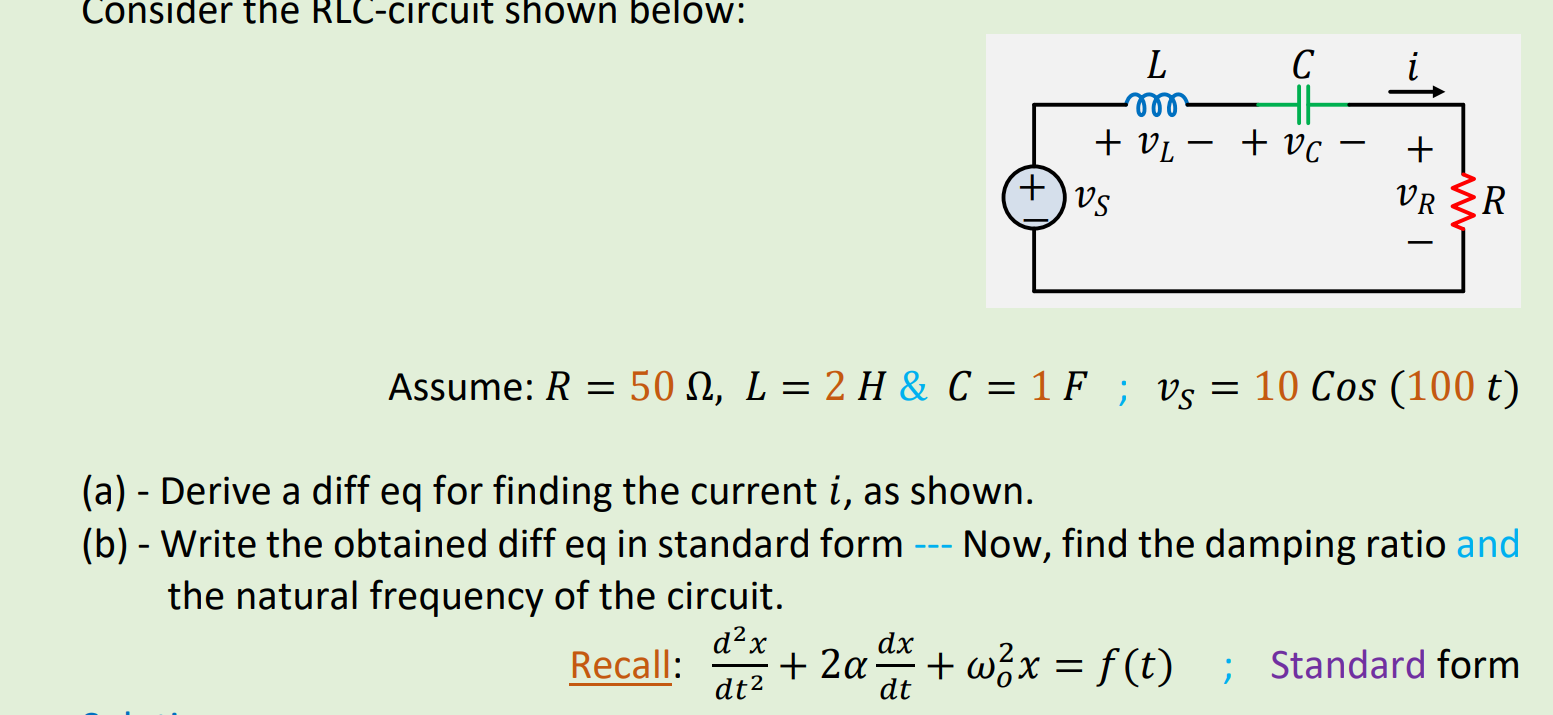 Solved Consider the RLC-circuit shown below: С L n i + VL | Chegg.com