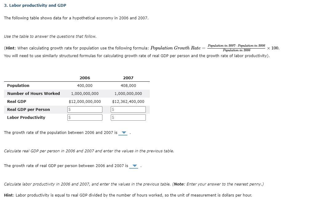 [solved] 3 Labor Productivity And Gdp The Following Tabl