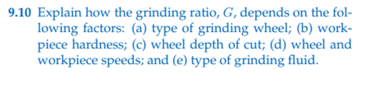 Solved 9.10 Explain how the grinding ratio, G, depends on | Chegg.com