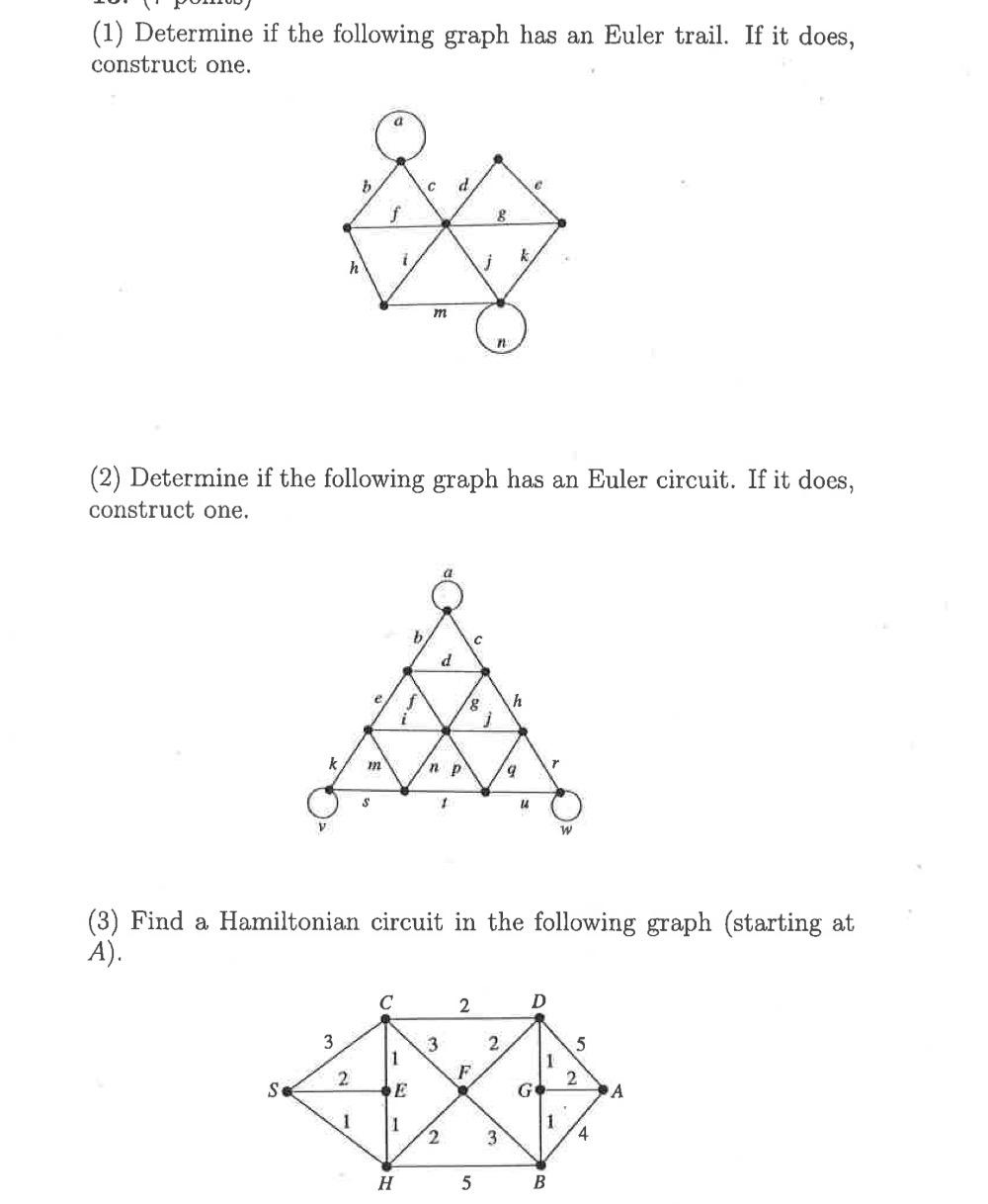 Solved (1) Determine if the following graph has an Euler | Chegg.com