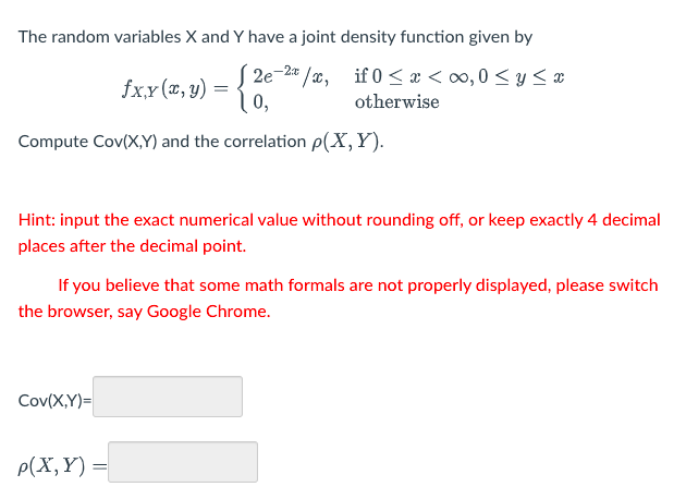 Solved The random variables X and Y have a joint density | Chegg.com