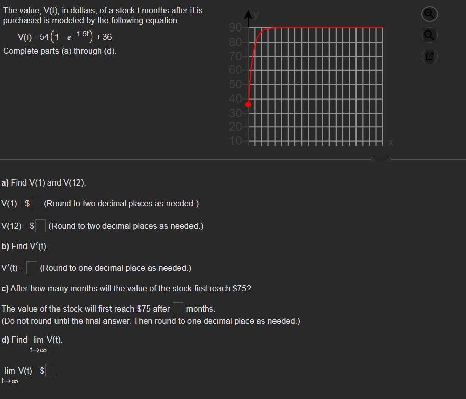 Solved The value, V(t), in dollars, of a stock t months | Chegg.com