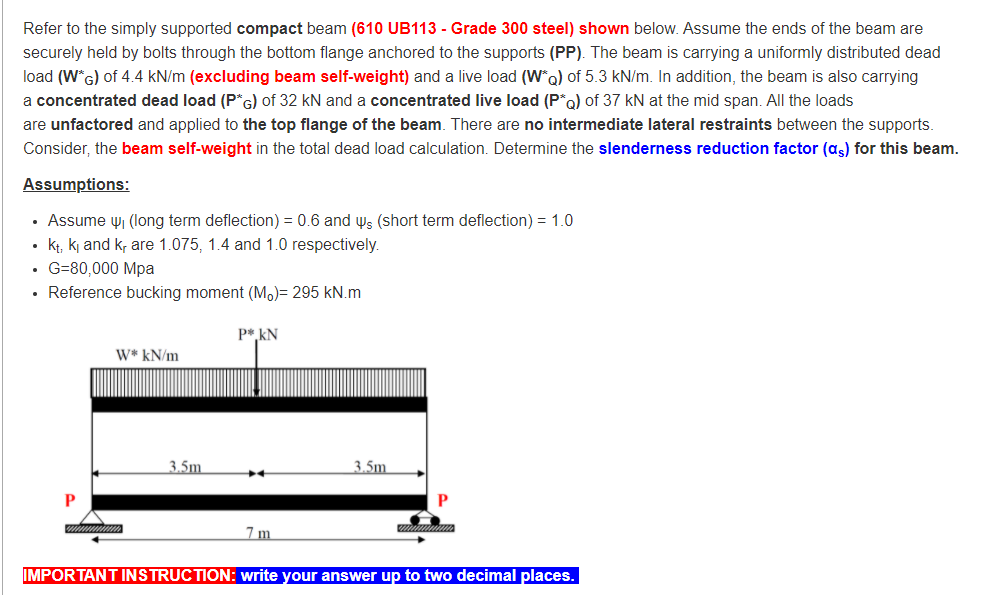 Solved Refer to the simply supported compact beam (610 UB113 | Chegg.com