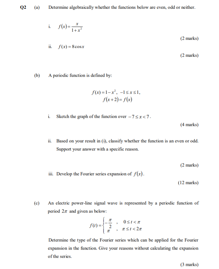 Solved Q2 (a) Determine algebraically whether the functions | Chegg.com