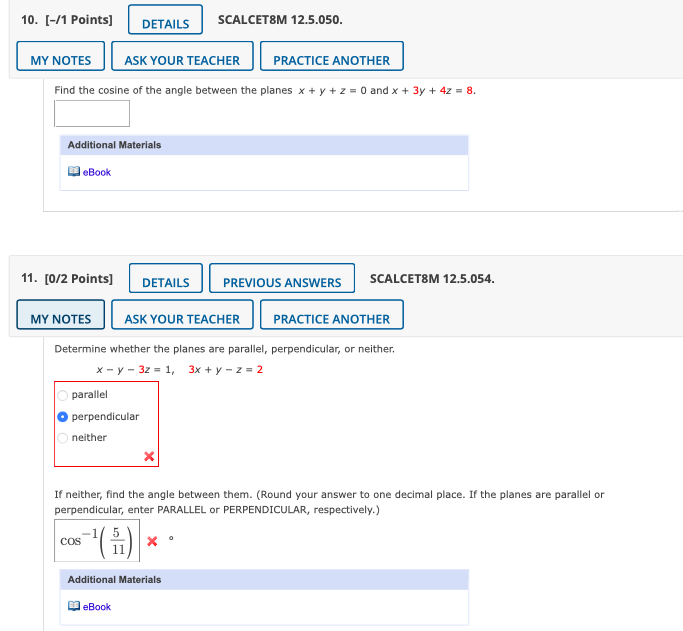 Solved 10. [-/1 Points] DETAILS SCALCET8M 12.5.050. MY NOTES | Chegg.com