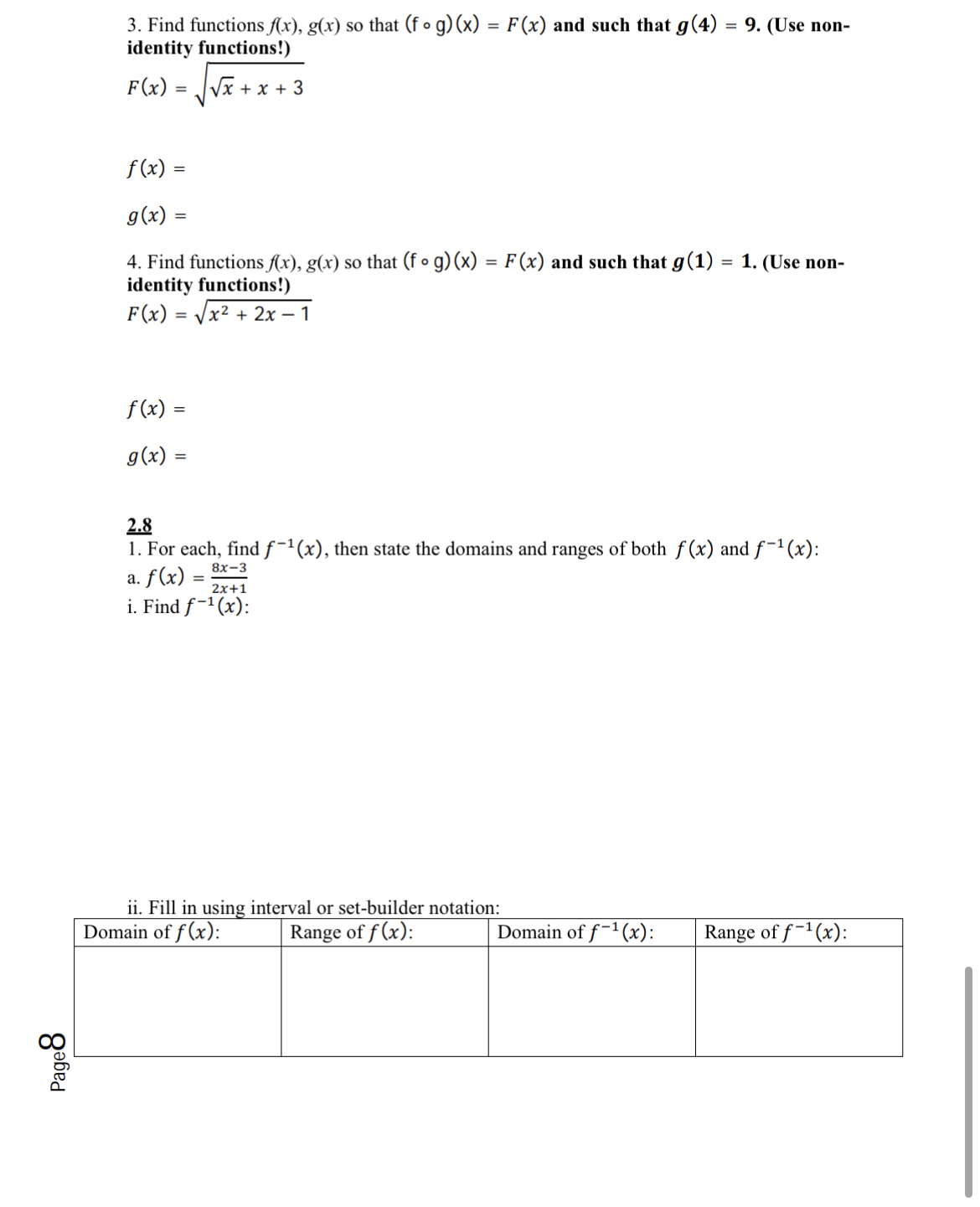 Solved 3. Find functions f(x),g(x) so that (f∘g)(x)=F(x) and | Chegg.com