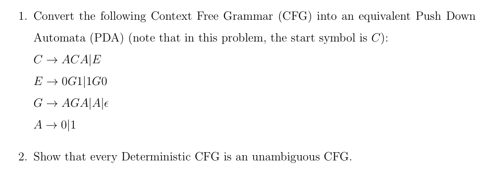 Solved 1. Convert the following Context Free Grammar (CFG) | Chegg.com