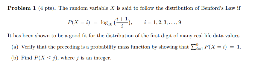 Solved Problem 1 (4 pts). The random variable X is said to | Chegg.com