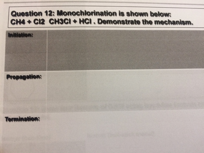 Solved Monochlorination is shown below: CH4 + Cl2 CH3CI + | Chegg.com