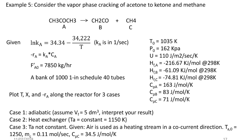 Example 5: Consider the vapor phase cracking of | Chegg.com