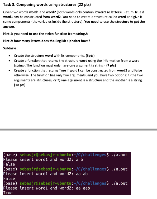 Solved Task 3. Comparing words using structures (22 pts) | Chegg.com