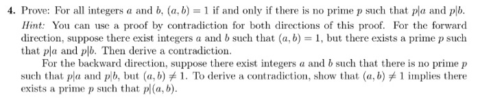 Solved 4. Prove: For all integers a and b, (a, b) 1 if and | Chegg.com