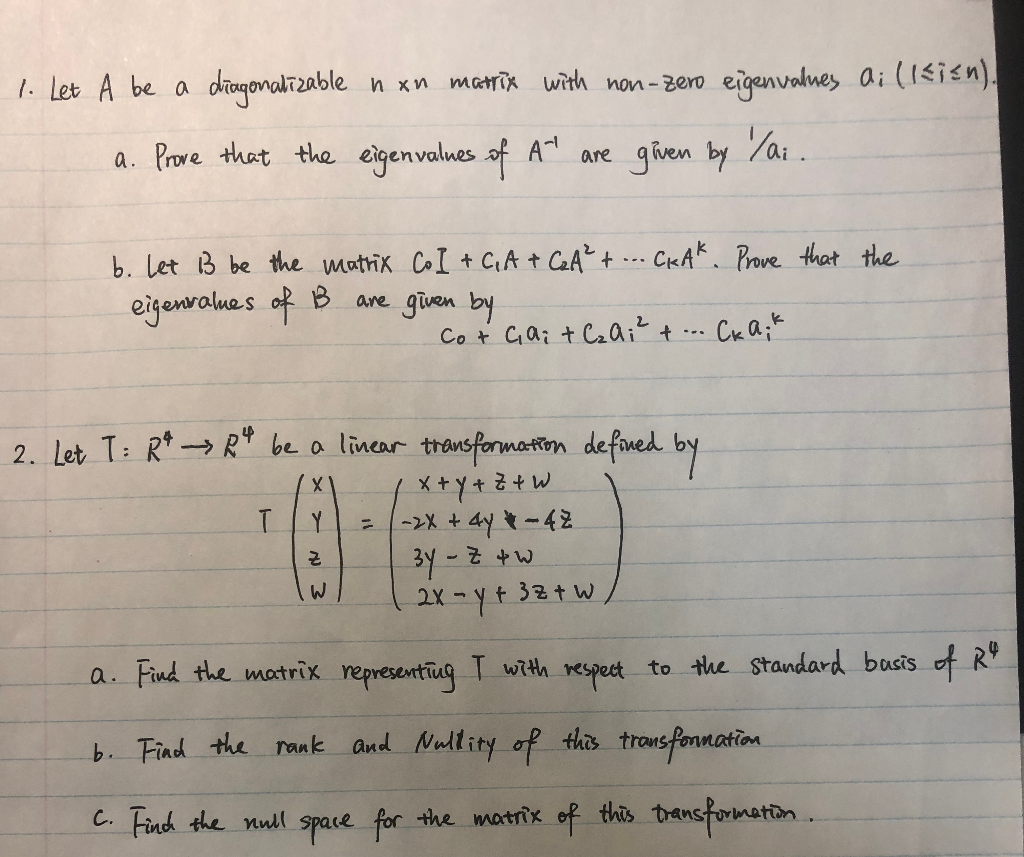 Solved 1. Let A be a diagonalizable n an matrix with | Chegg.com