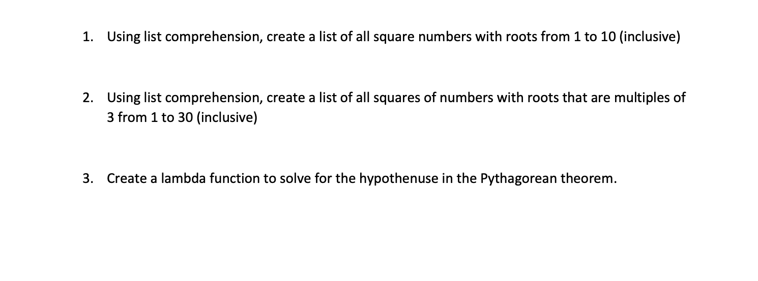 Solved 1. Using list comprehension, create a list of all | Chegg.com