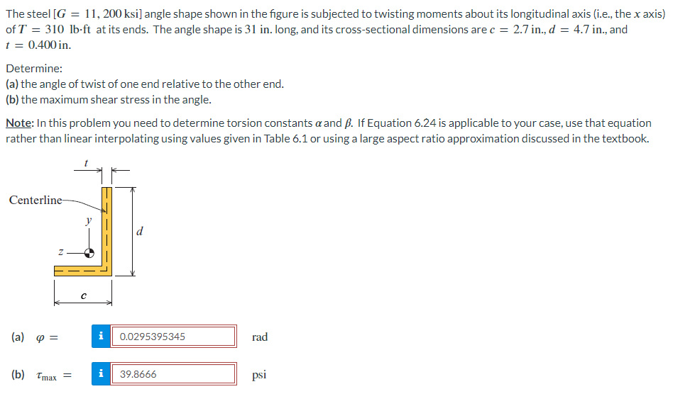 Solved The steel [G=11,200ksi] angle shape shown in the | Chegg.com