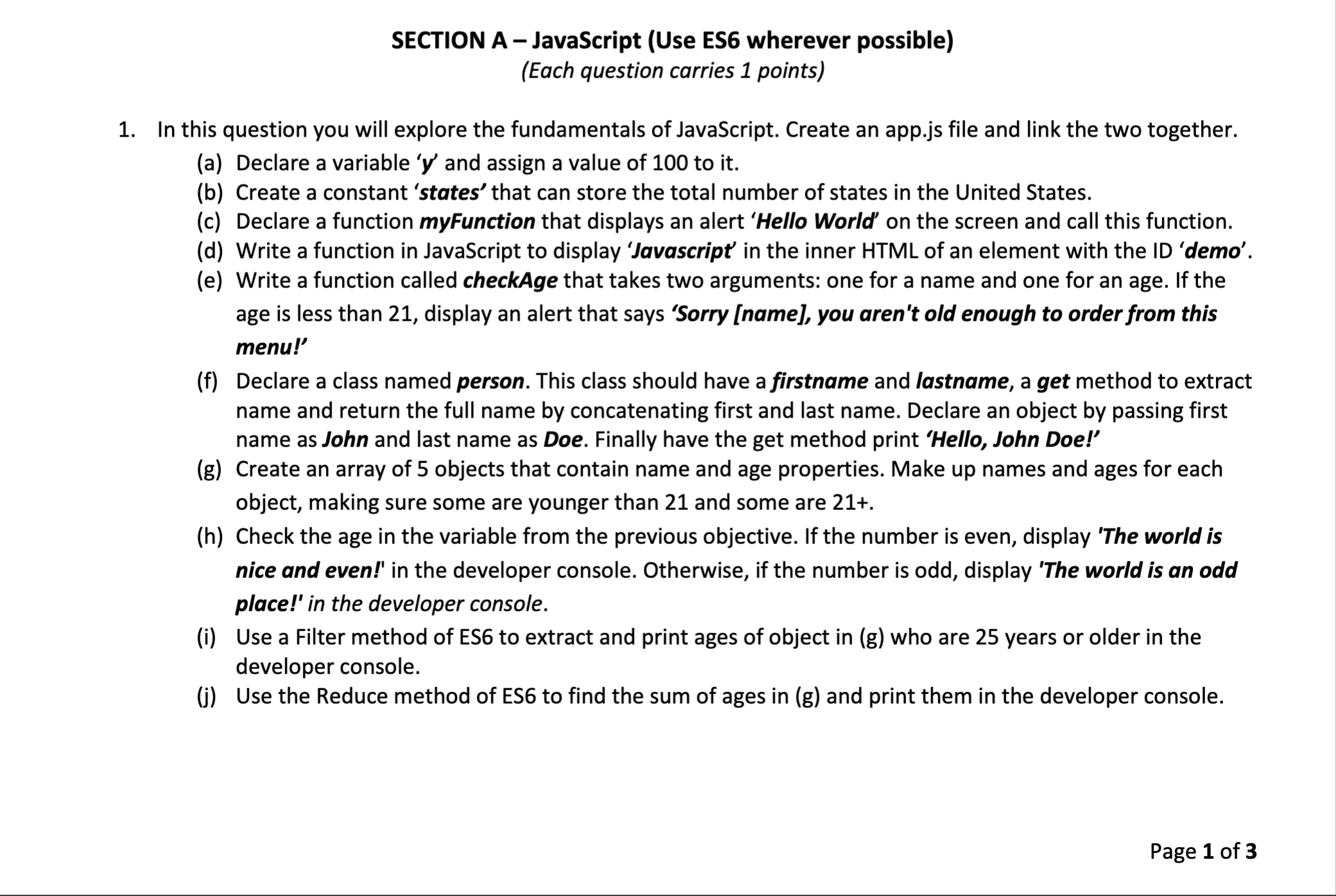 Solved (Each question carries 1 points) 1. In this question | Chegg.com