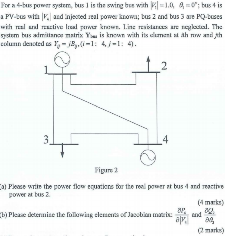 Solved For a 4-bus power system, bus 1 is the swing bus with | Chegg.com
