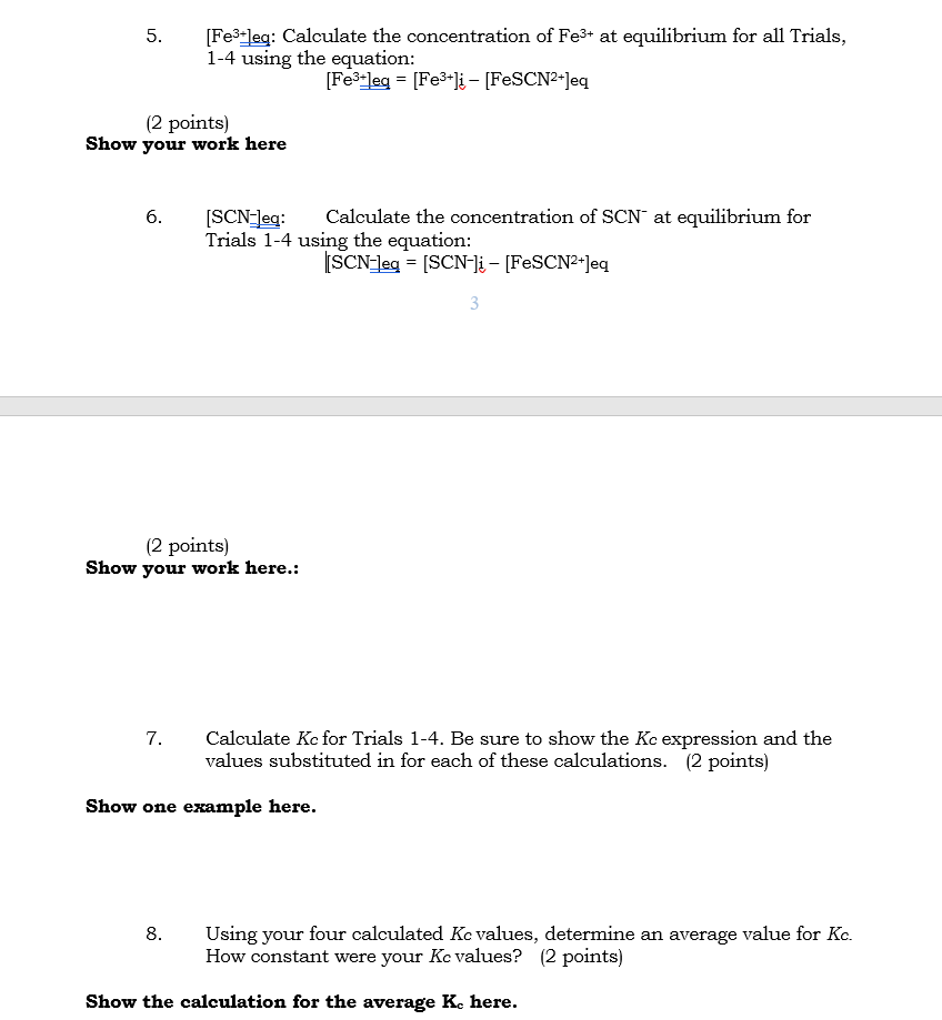 0.0020 M KSCN 0.0020 M Fe(NO3)3 this is all the info | Chegg.com