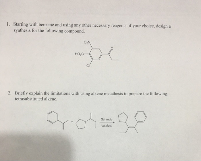 Solved 1. Starting with benzene and using any other | Chegg.com