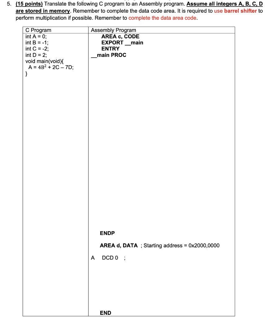 Solved 5. (15 points) Translate the following C program to | Chegg.com