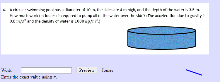Solved A circular swimming pool has a diameter of 10 m, the | Chegg.com