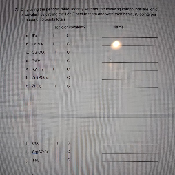 Solved 7. Only using the periodic table, identify whether | Chegg.com