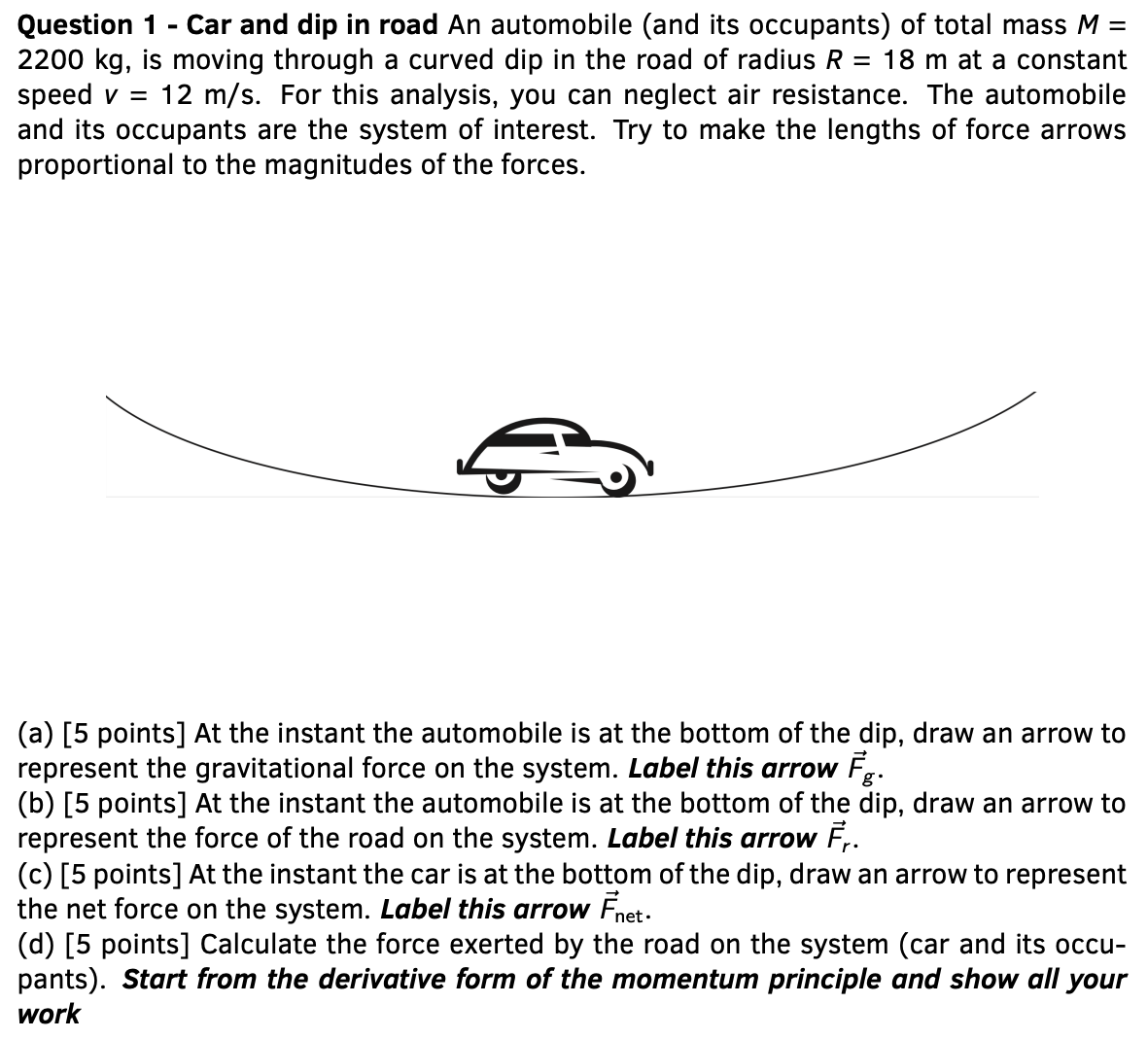 Solved Question 1 - ﻿Car and dip in road An automobile (and | Chegg.com