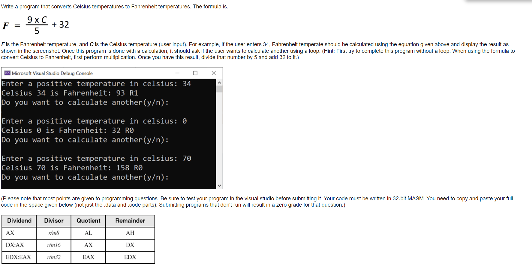 Solved Write A Program In Assembly That Converts Celsius 