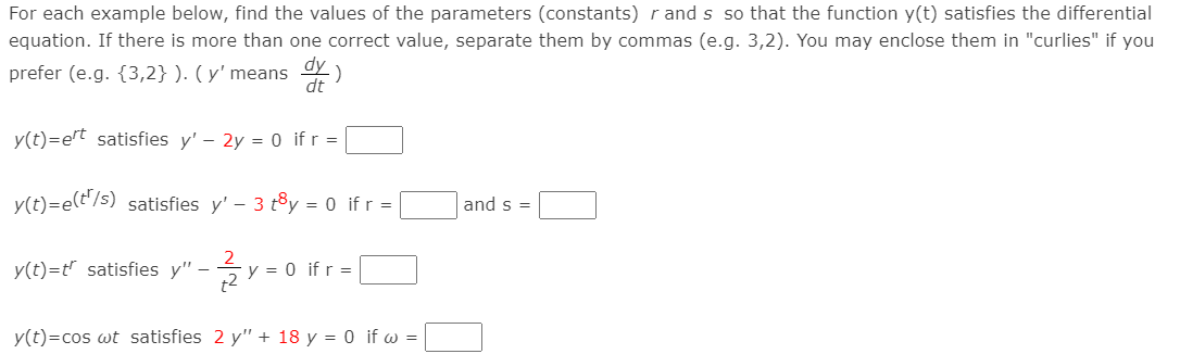 Solved For each example below, find the values of the | Chegg.com