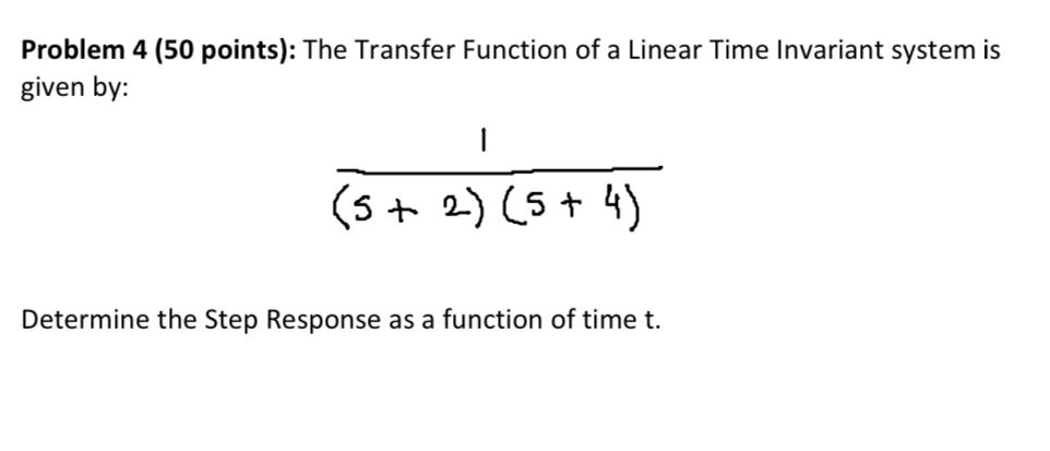 Solved Problem 4 (50 points): The Transfer Function of a | Chegg.com