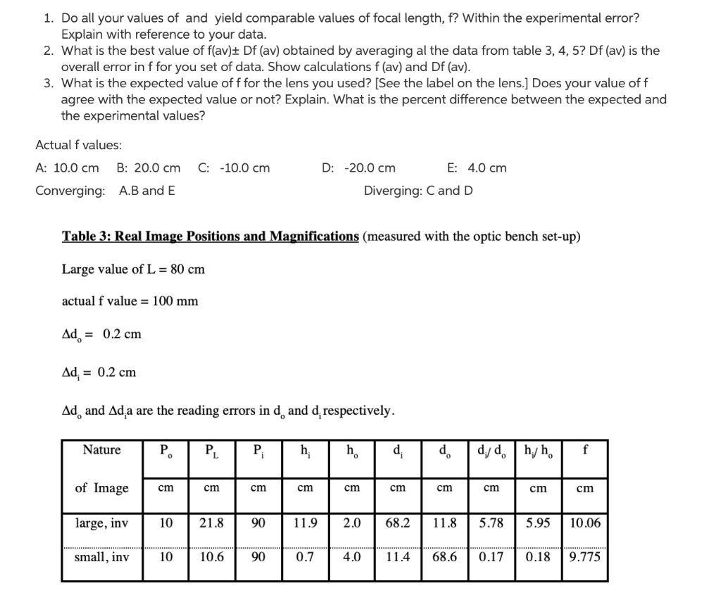 Solved 1. Do all your values of and yield comparable values | Chegg.com