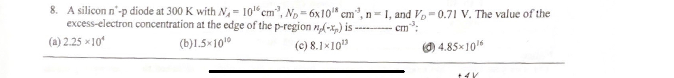 Solved A silicon n+-p ﻿diode at 300K ﻿with | Chegg.com