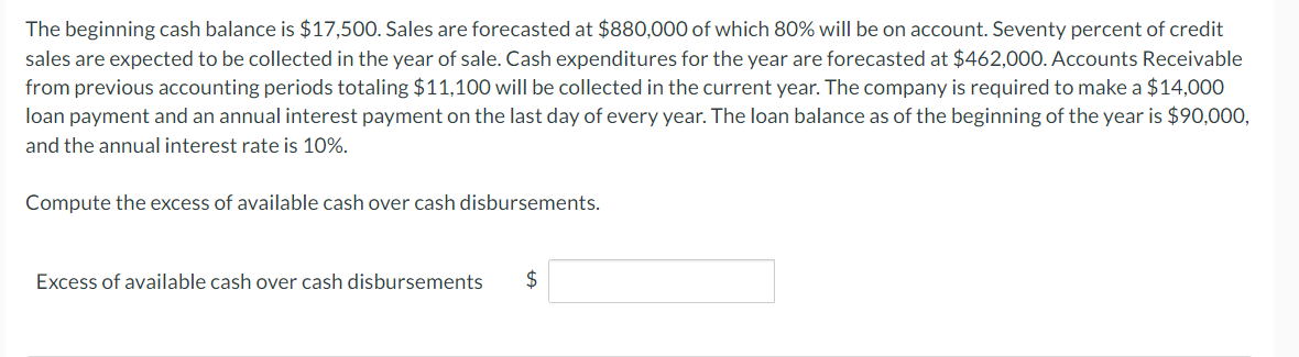 Solved The beginning cash balance is $17,500. Sales are | Chegg.com