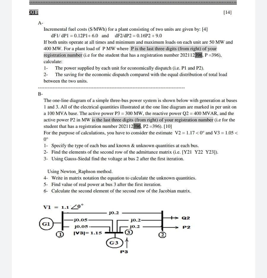 Solved 01: [14] A- Incremental fuel costs ($/MWh) for a | Chegg.com