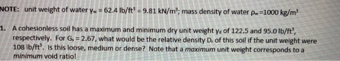 Solved NOTE: unit weight of water y.-62.4 Ib/ft-9.81 kN/m2; | Chegg.com