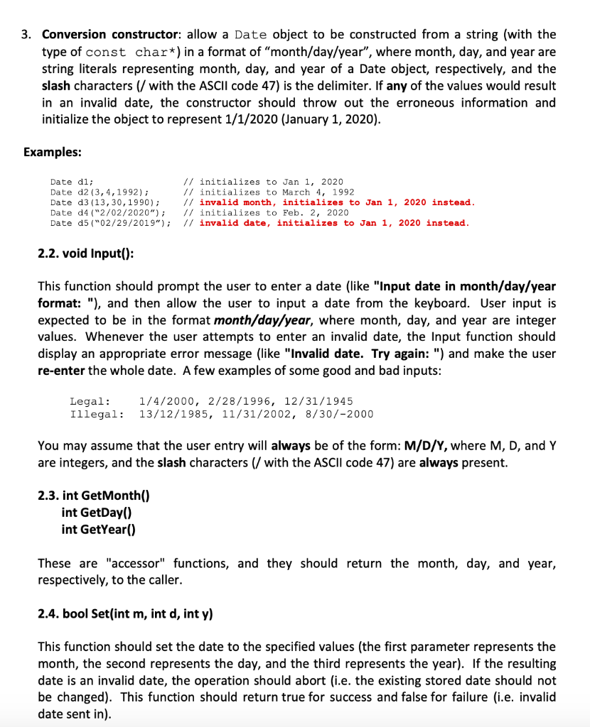 Solved Create Files Datecpp And Dateh With A Portable 8884