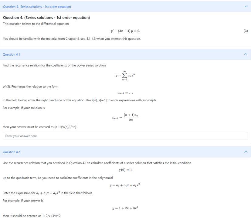 Solved Question 4 (Series solutions - Tst order equation)