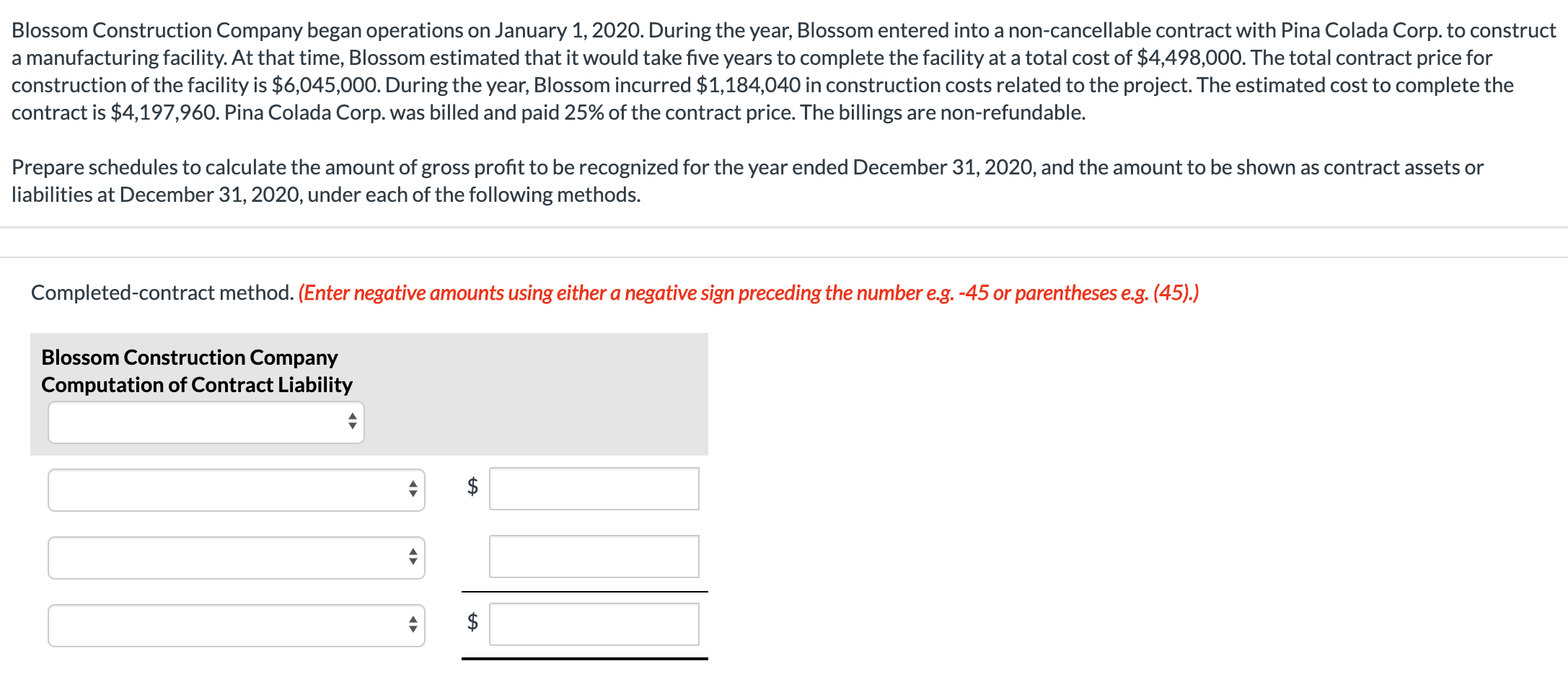 Solved Blossom Construction Company began operations on | Chegg.com
