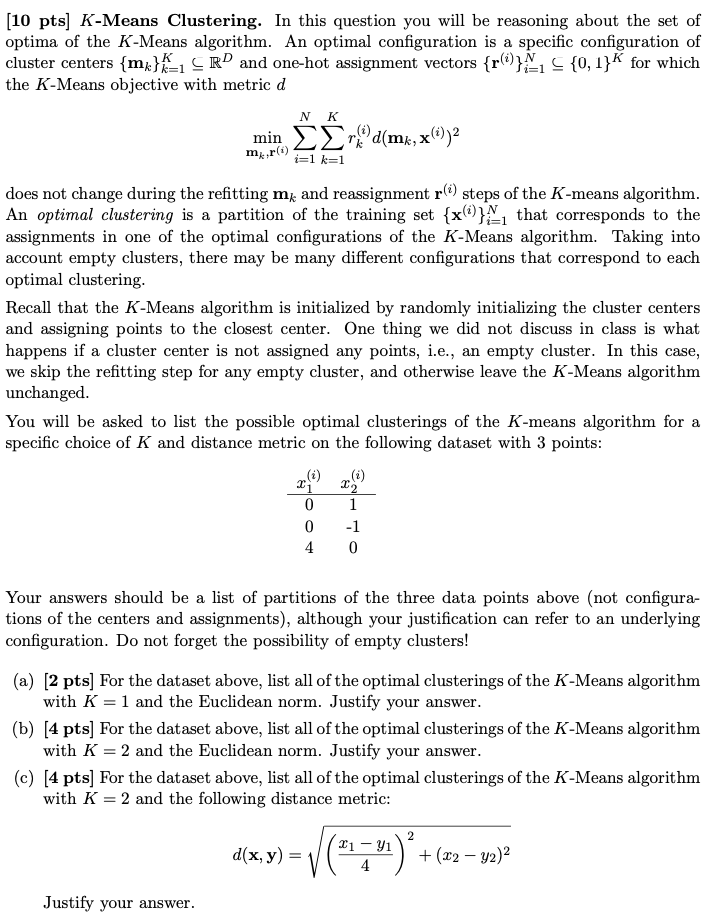Mkr 10 Pts K Means Clustering In This Question 