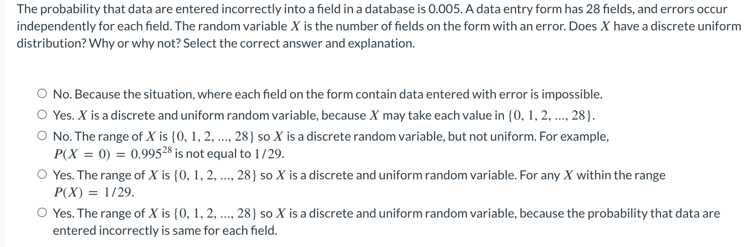 Solved The probability that data are entered incorrectly | Chegg.com