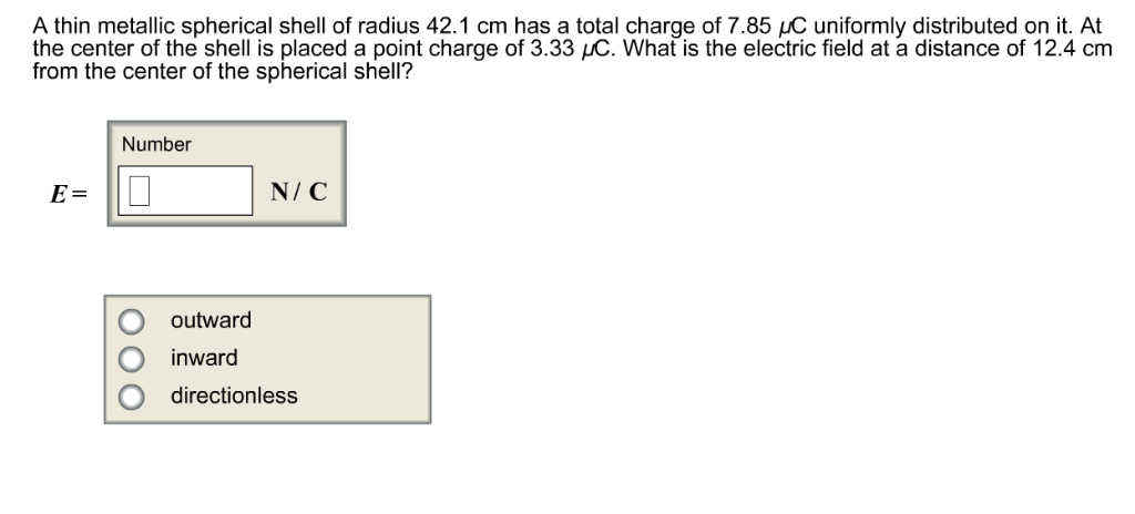 Solved A thin metallic spherical shell of radius 42.1 cm has | Chegg.com