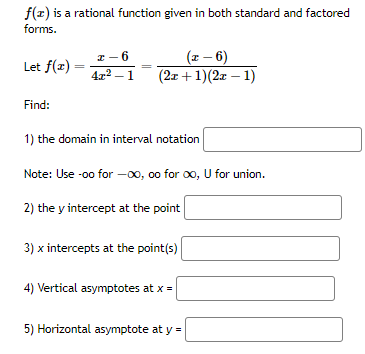 Solved f(x) is a rational function given in both standard | Chegg.com