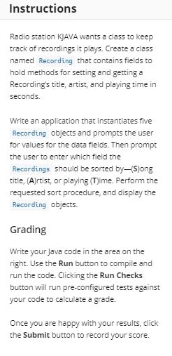 Instructions Radio station KJAVA wants a class to | Chegg.com