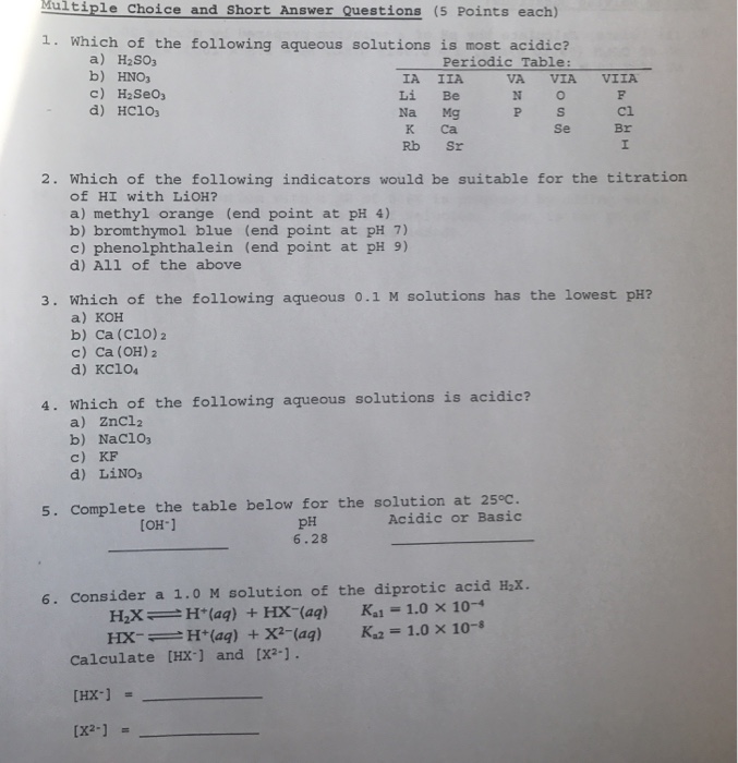 Solved Multiple Choice and Short Answer Questions (5 Points | Chegg.com
