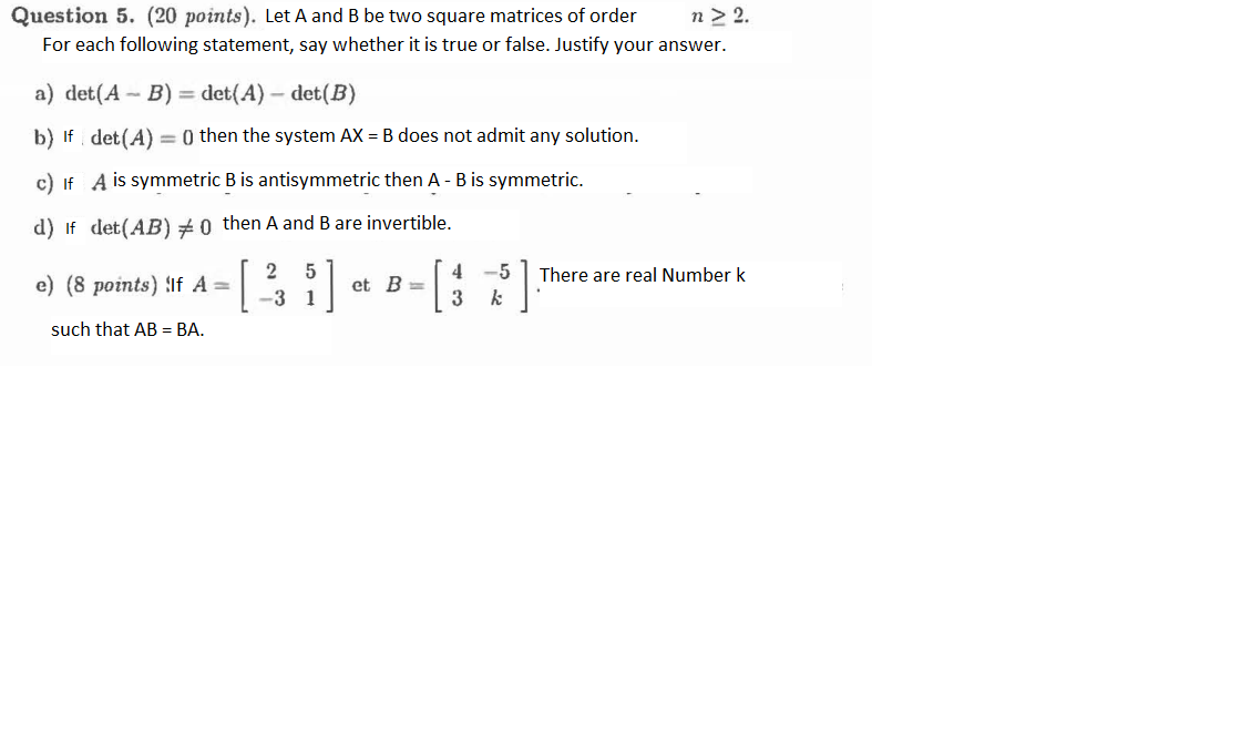 Solved Question 5. (20 points ). Let A and B be two square | Chegg.com