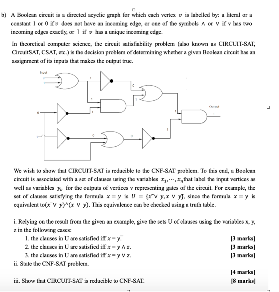 b) A Boolean circuit is a directed acyclic graph for | Chegg.com