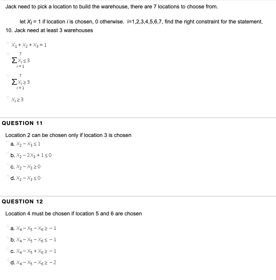 Solved Jack need to pick a location to build the warehouse, | Chegg.com